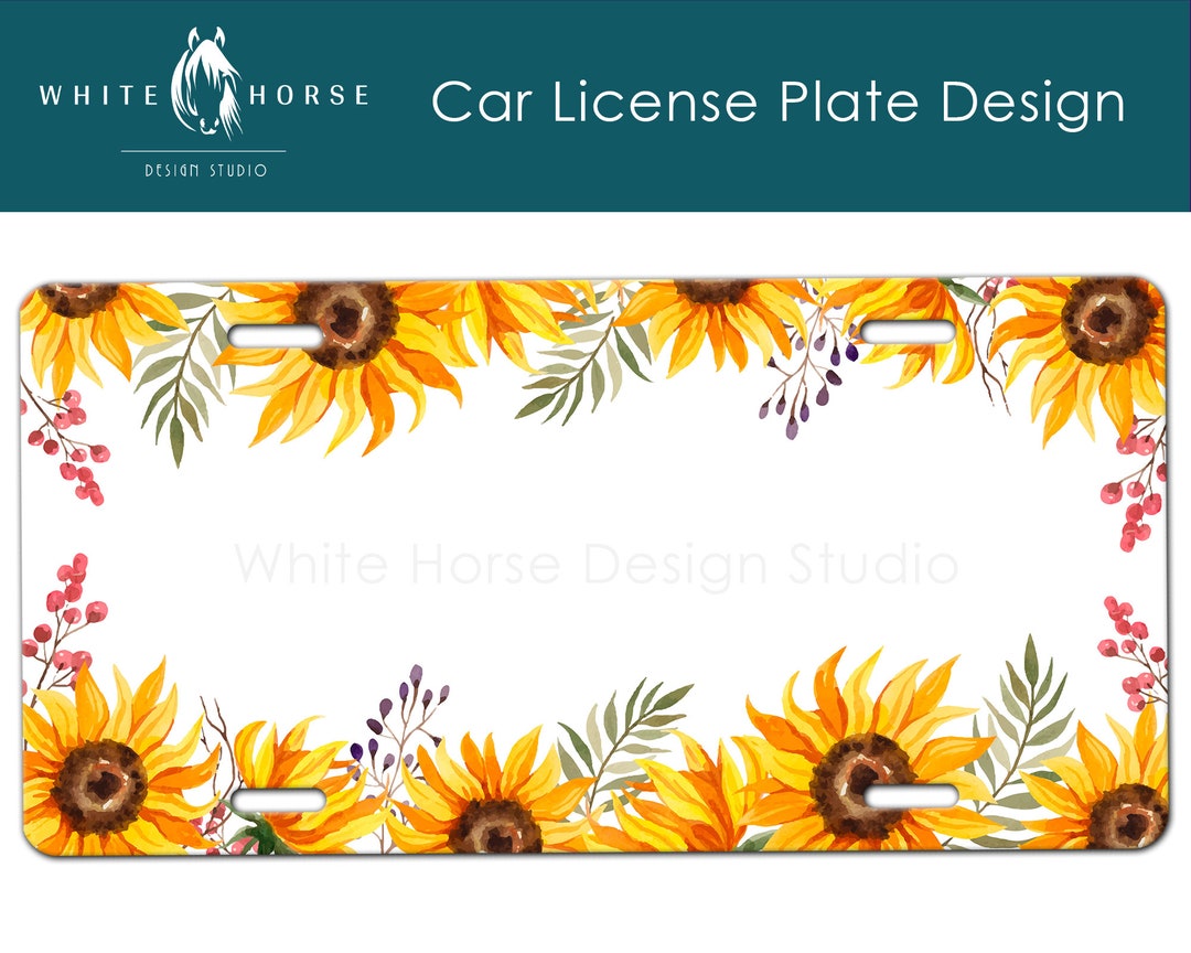 Sunflower Frame With Monogram Area - Car License Plate SUBLIMATION ...