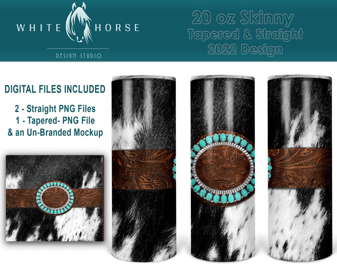 Cuero de vaca blanco y negro con medio de cuero turquesa y labrado con ...