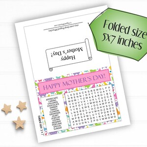 Word Search 5X7 Mother's Day Card. Fun Printable Puzzle - Etsy