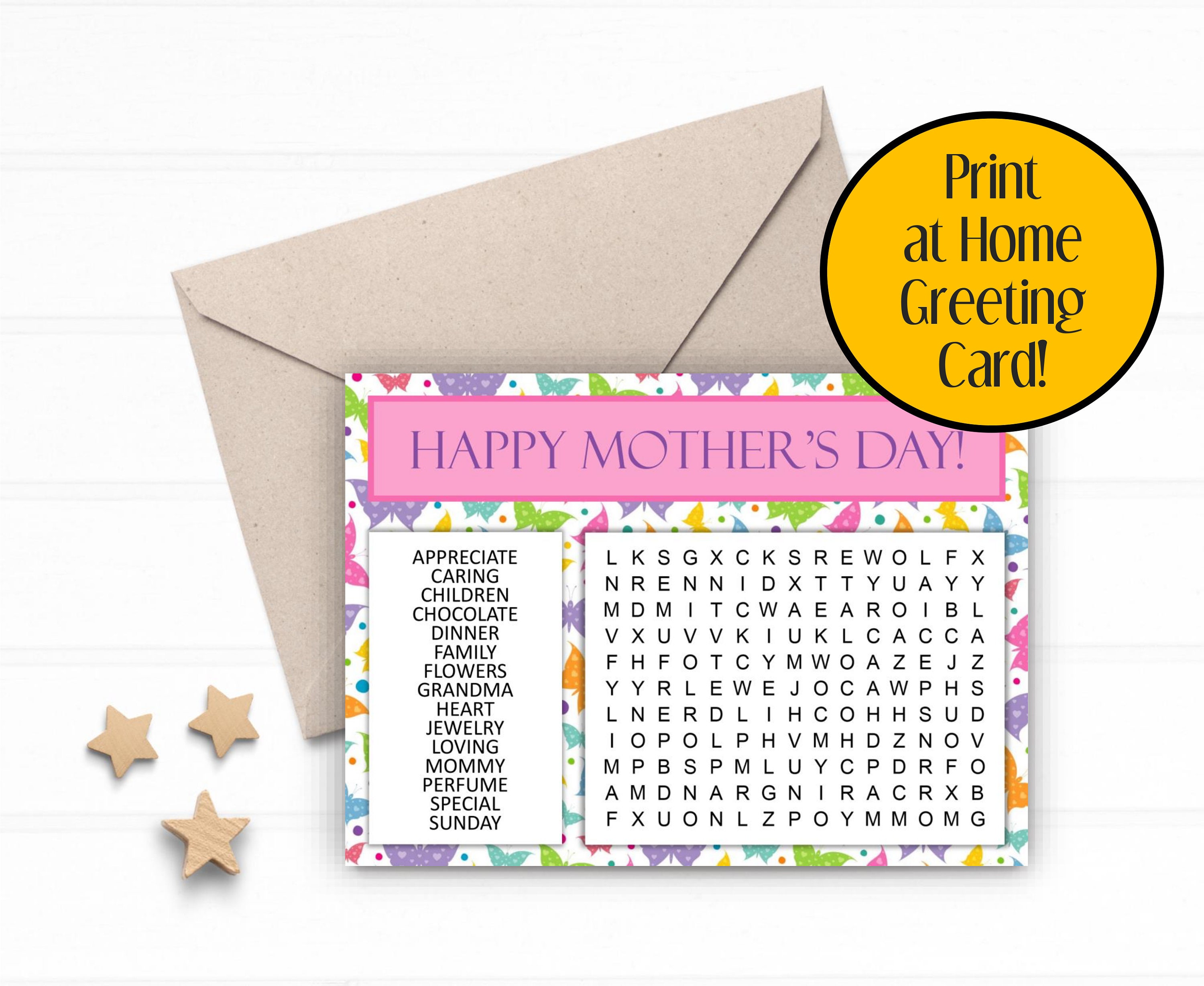 Word Search 5X7 Mother's Day Card. Fun Printable Puzzle - Etsy