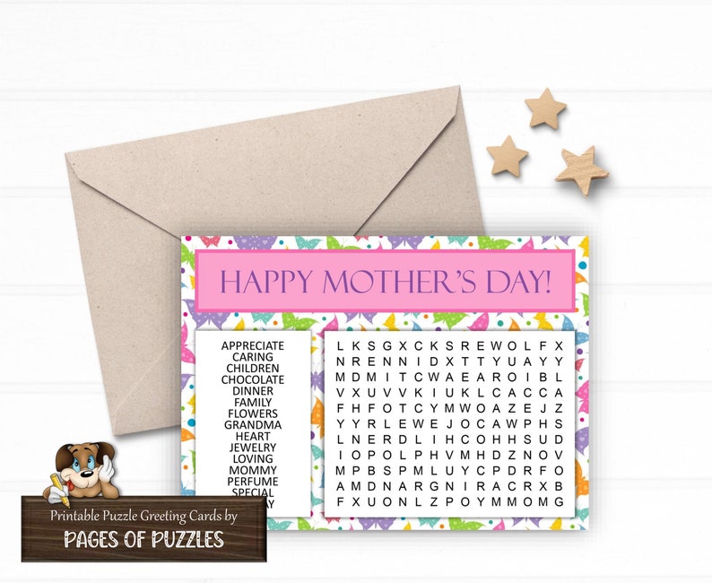 Word Search 5X7 Mother's Day Card. Fun Printable Puzzle - Etsy