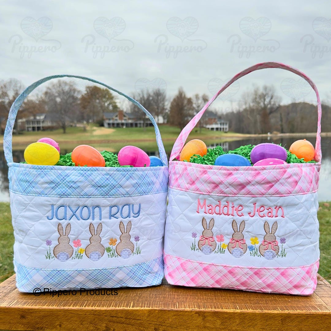 Personalized Quilted Easter Basket, Customized Easter Basket, Kid's Easter Basket, Embroidered ...
