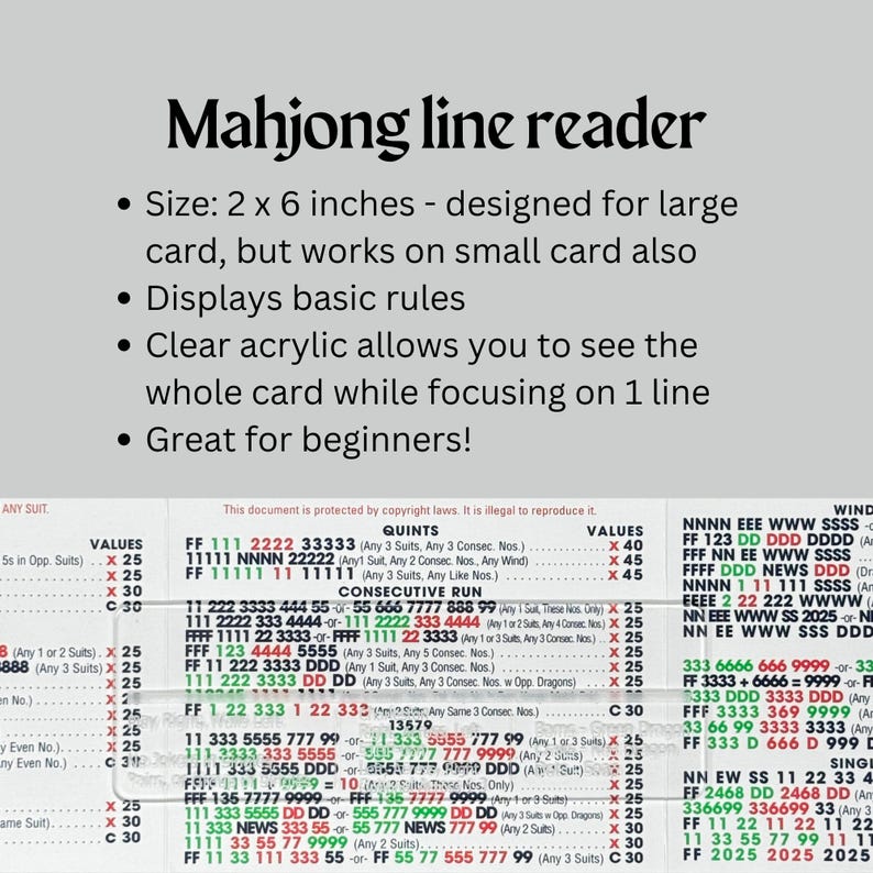Mahjong Line Finder Reader With Rules, Clear Mah Jongg Line Reader ...