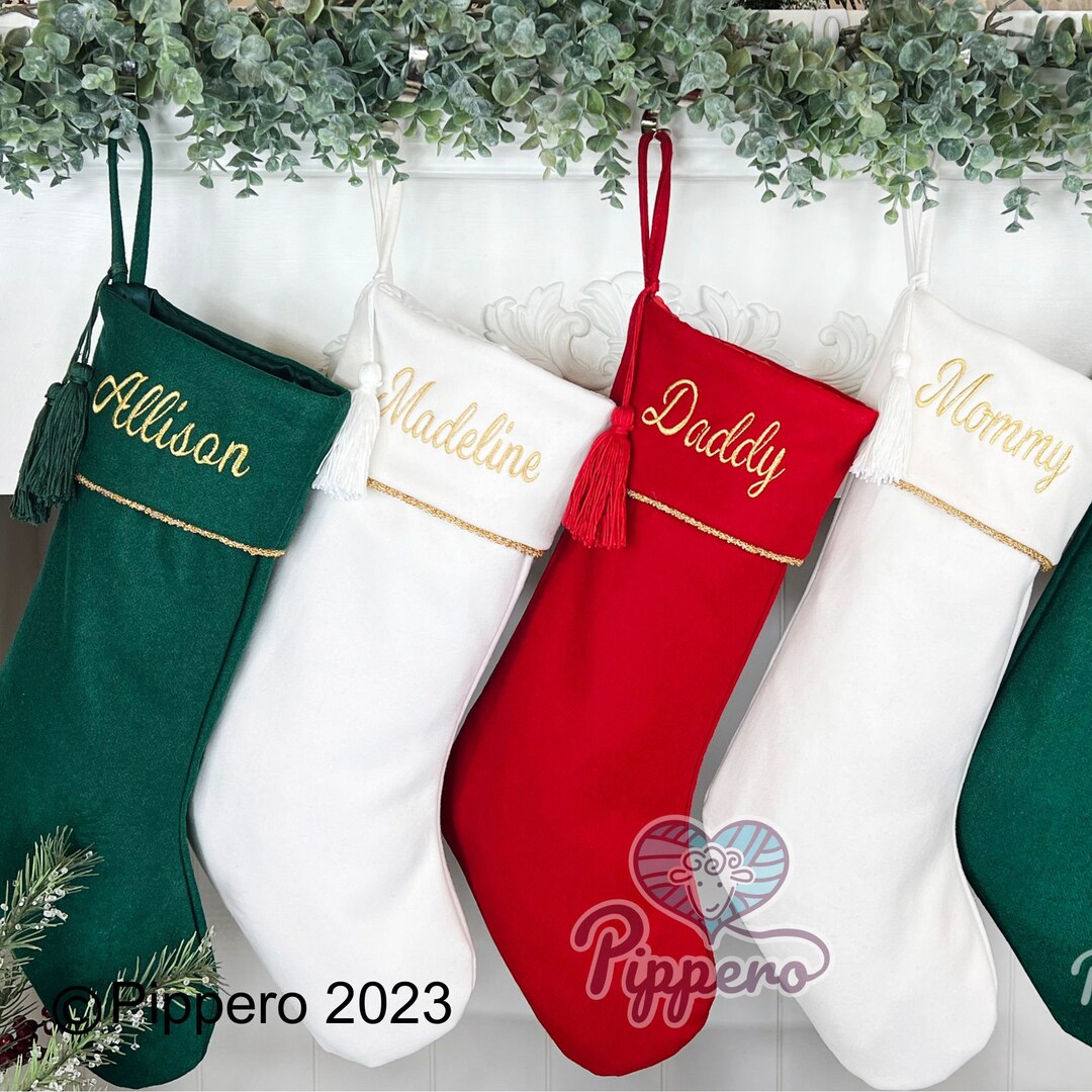 Wool Stockings, Elegant Stockings, Embroidered Stocking, Family ...