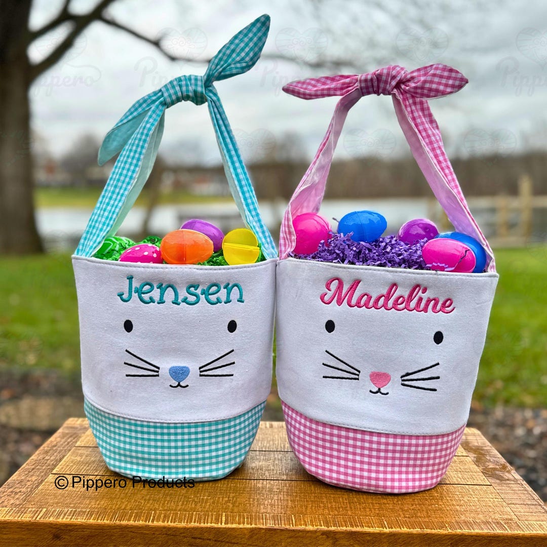 Personalized Custom Embroidered Kid's Bunny Easter Basket for Eggs and ...