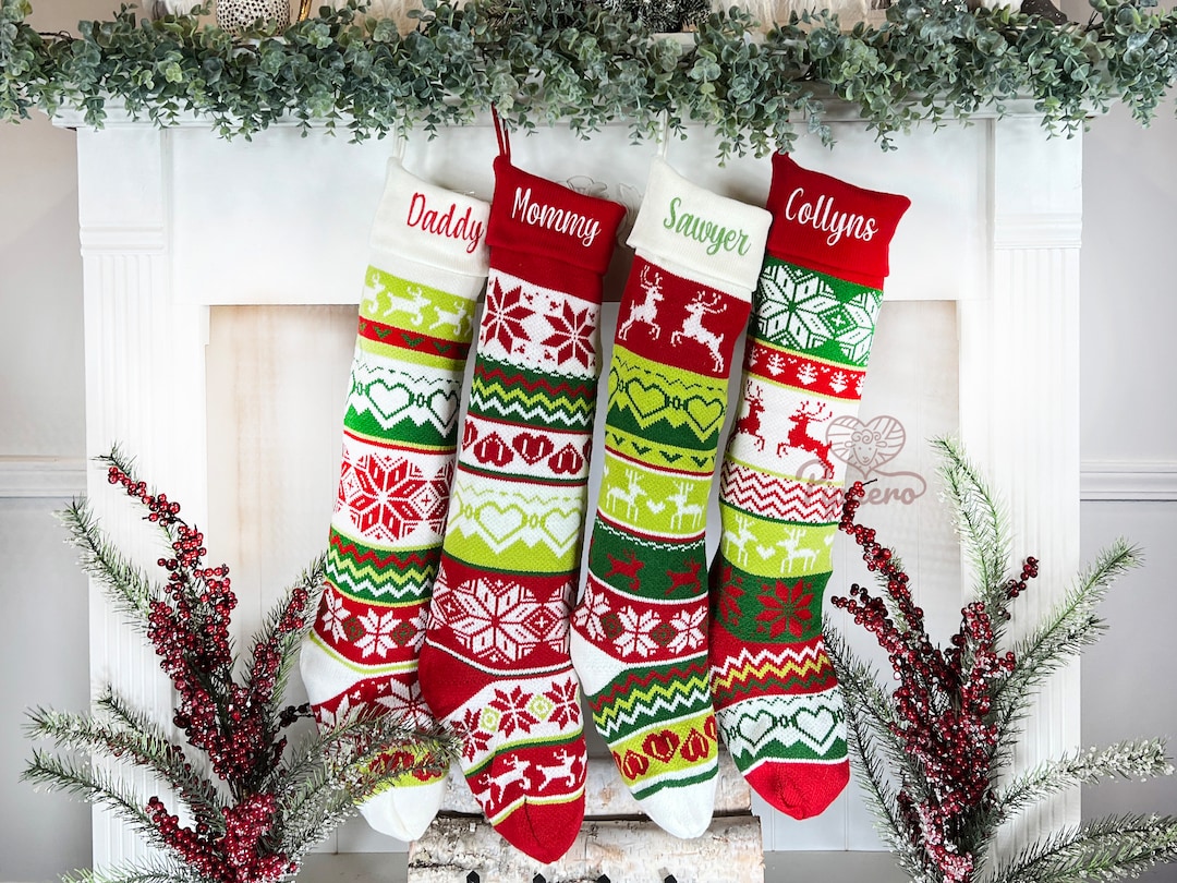 Extra Large Personalized Stocking, Long Custom Stocking, Family Knit ...