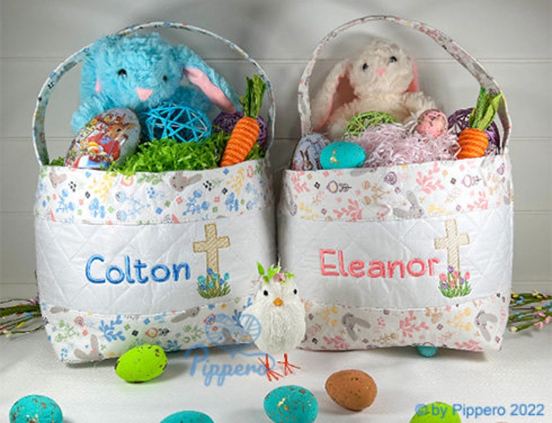 Personalized Religious Cross Quilted Easter Basket, Customized Easter ...