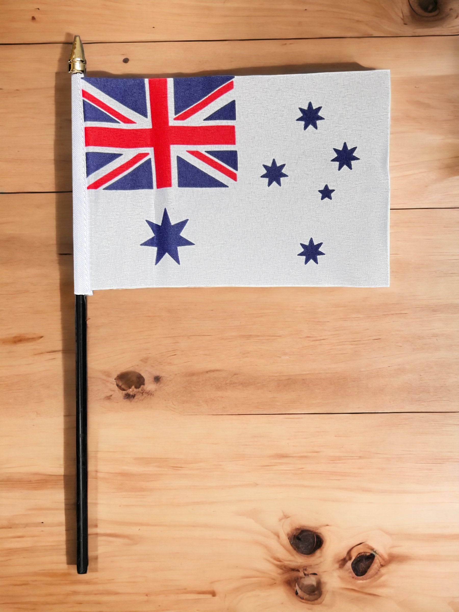 AUSTRALIAN White Naval Ensign Table Flag With Golden Base Stands 25cm ...