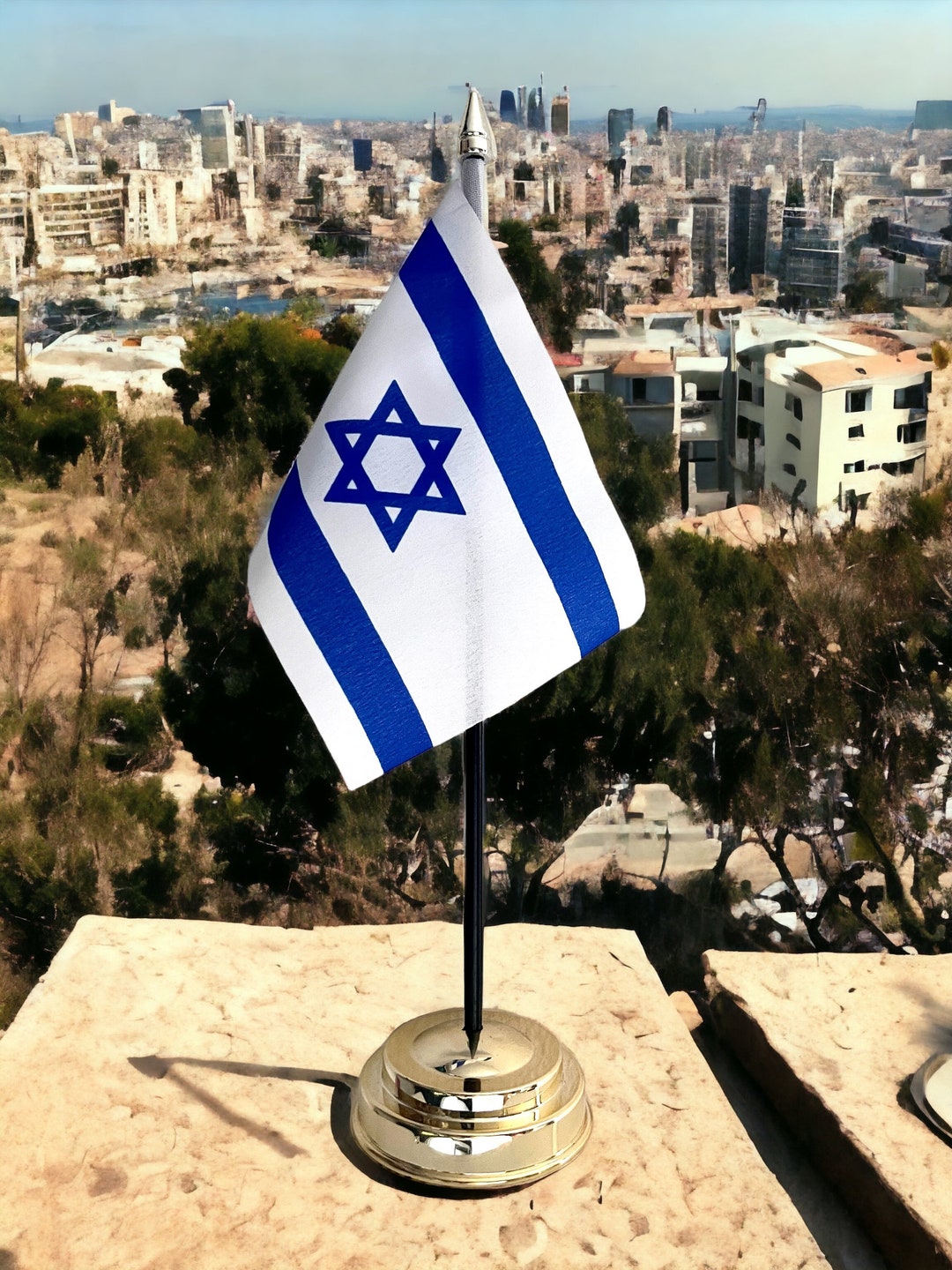 ISRAEL TABLE FLAG With Golden Base Stands 25cm - Etsy