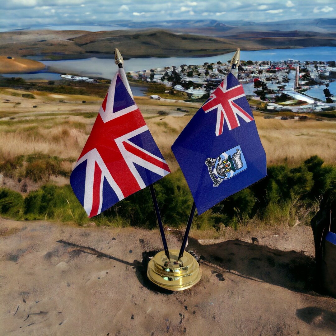 UNION JACK and FALKLAND Islands Table Flag Set With Base Falklands ...