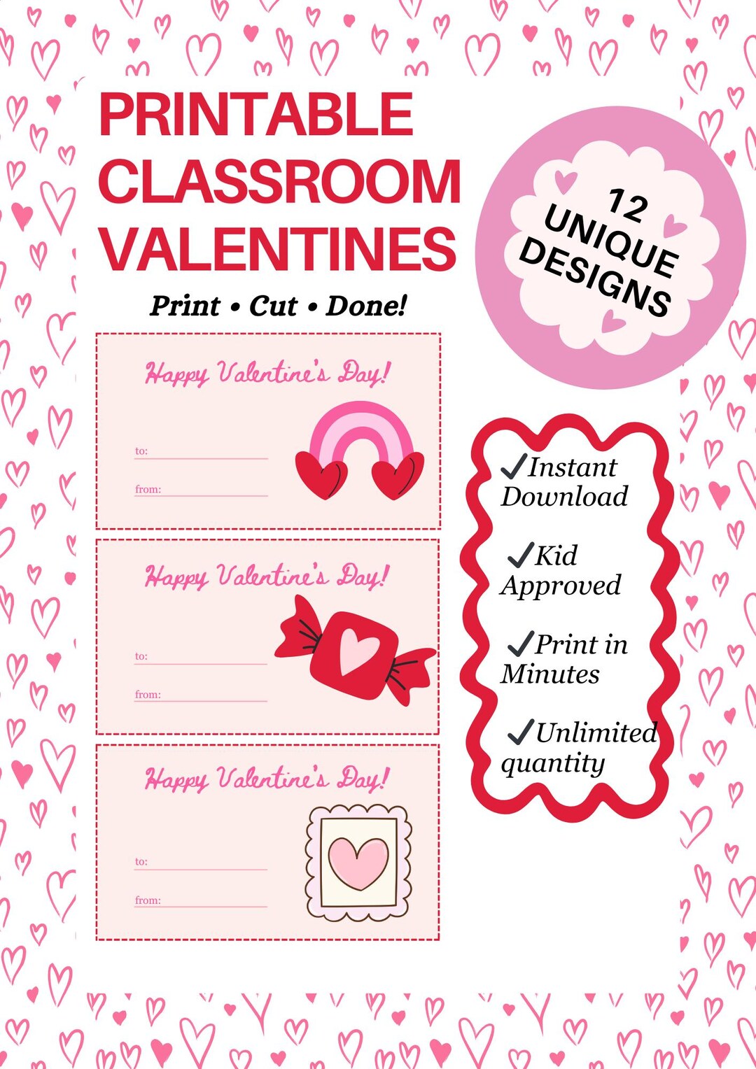 Printable Classroom Valentines Cards| Kids Valentine Bundle| Instant ...