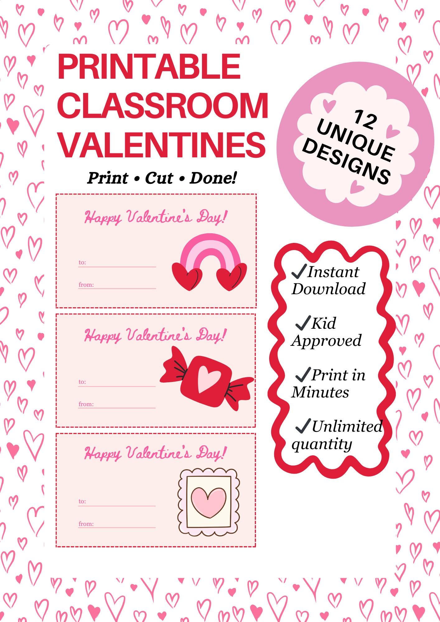 Printable Classroom Valentines Cards| Kids Valentine Bundle| Instant ...