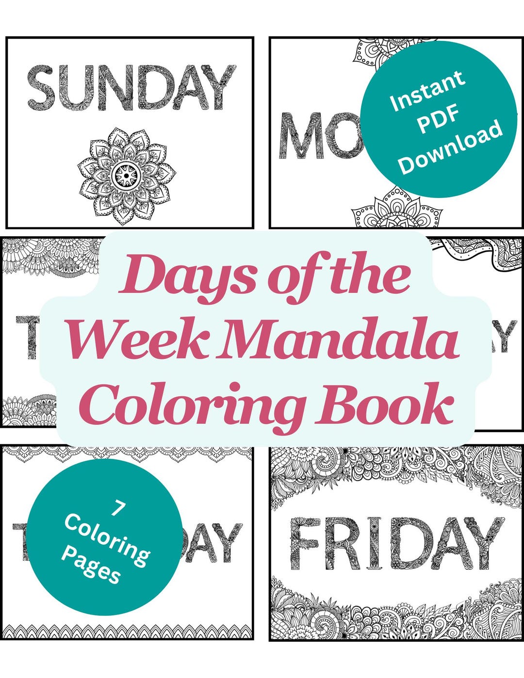 Days of the Week Mandala Coloring Pages | Instant Digital Download ...