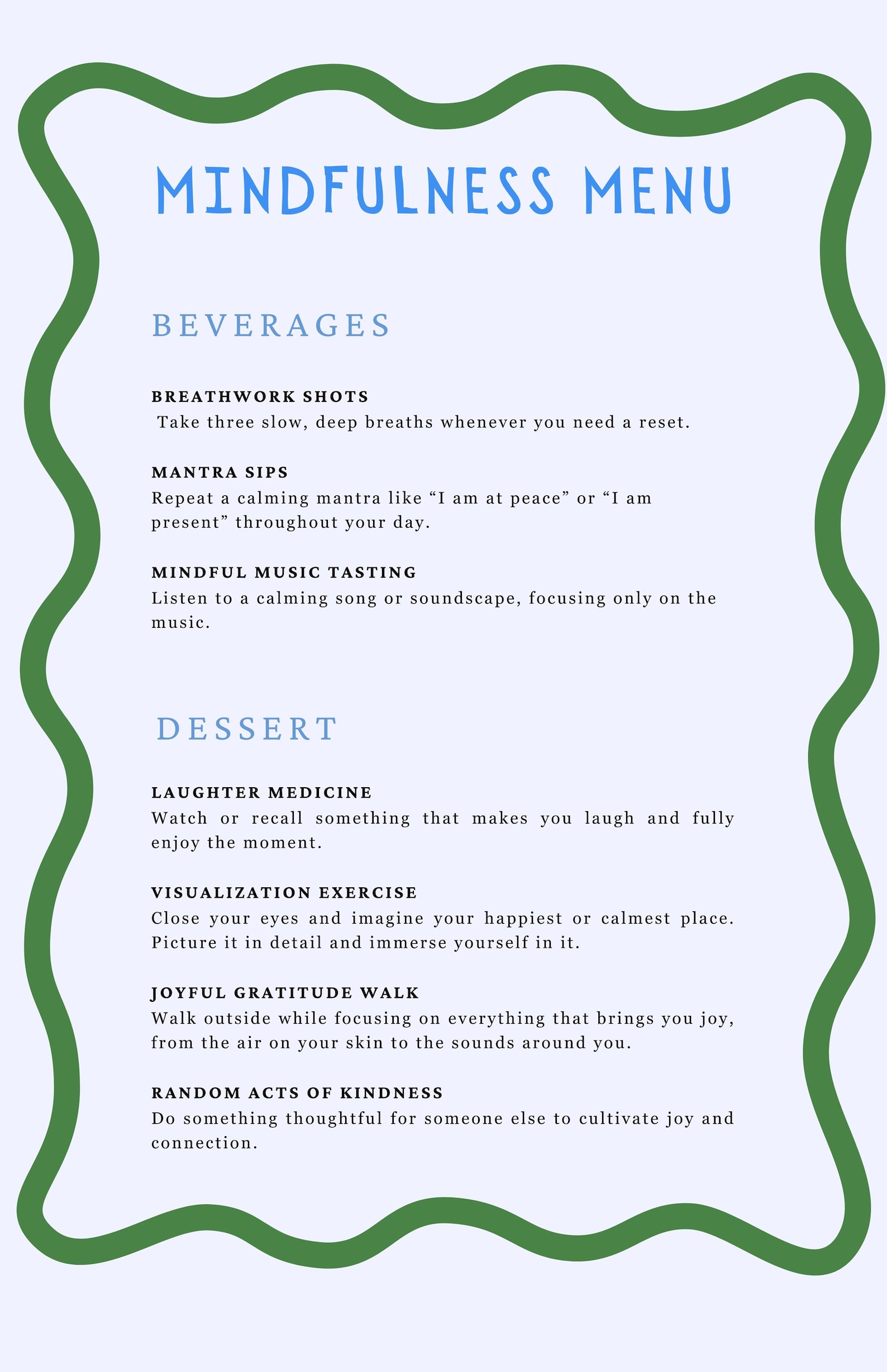 Mindfulness Menu Printable – A Guided Wellness Tool for Mindful Living ...