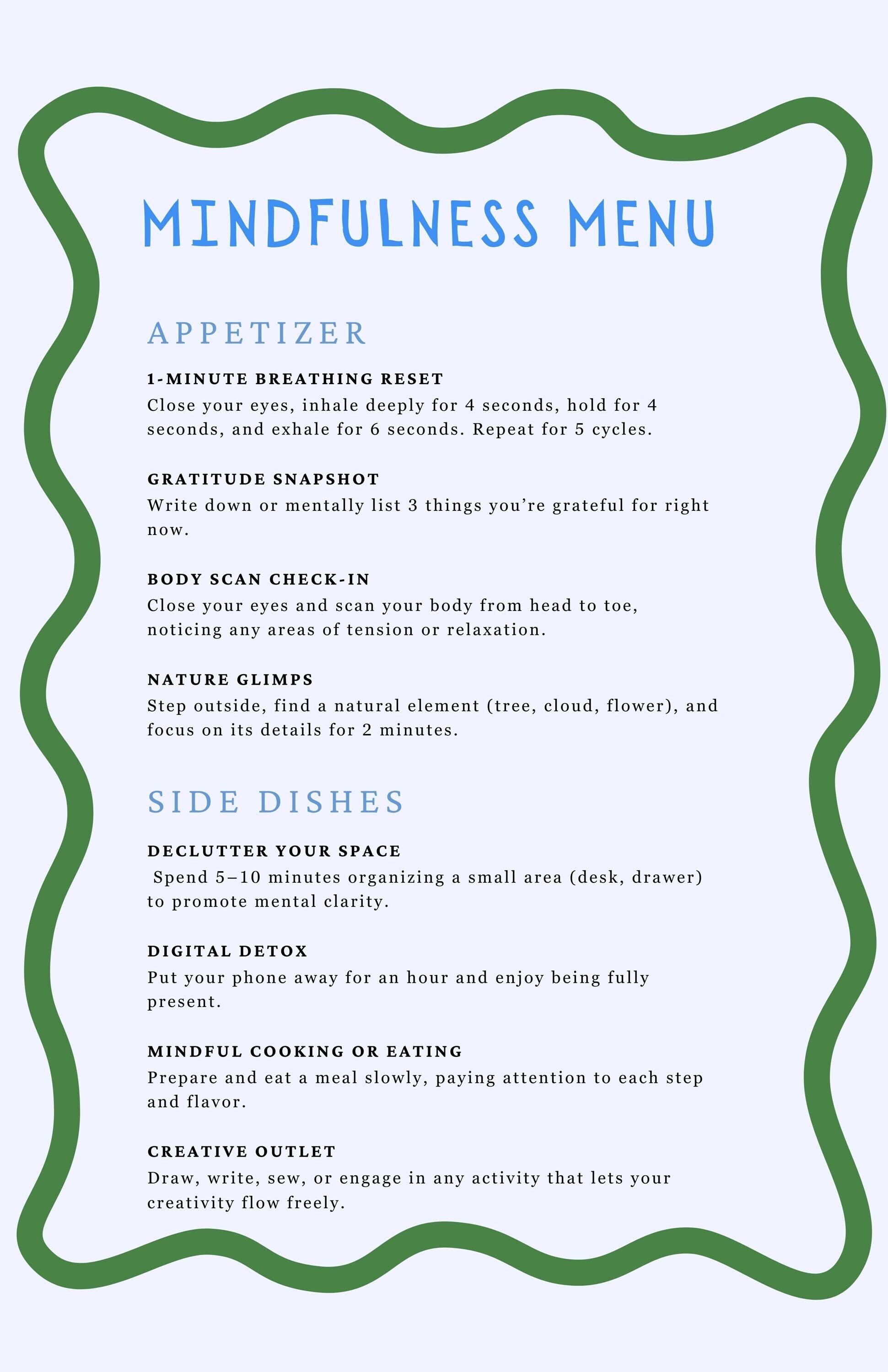 Mindfulness Menu Printable – A Guided Wellness Tool for Mindful Living ...