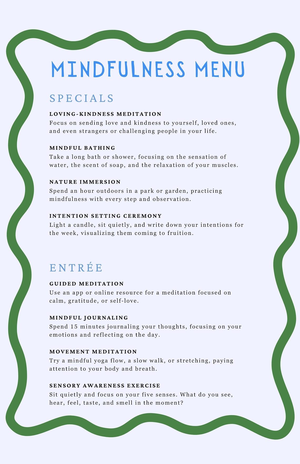 Mindfulness Menu Printable – A Guided Wellness Tool for Mindful Living ...