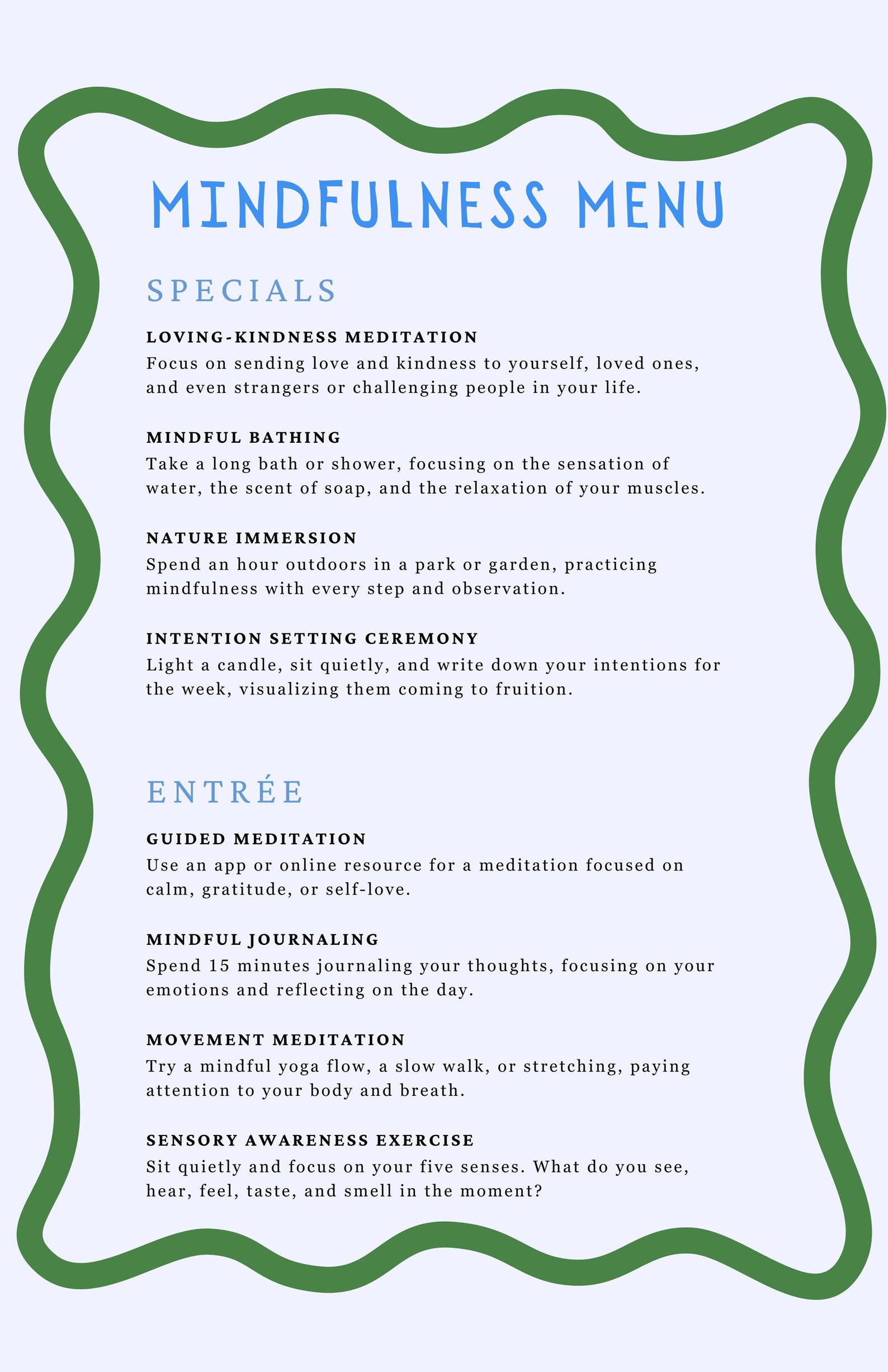 Mindfulness Menu Printable – A Guided Wellness Tool for Mindful Living ...