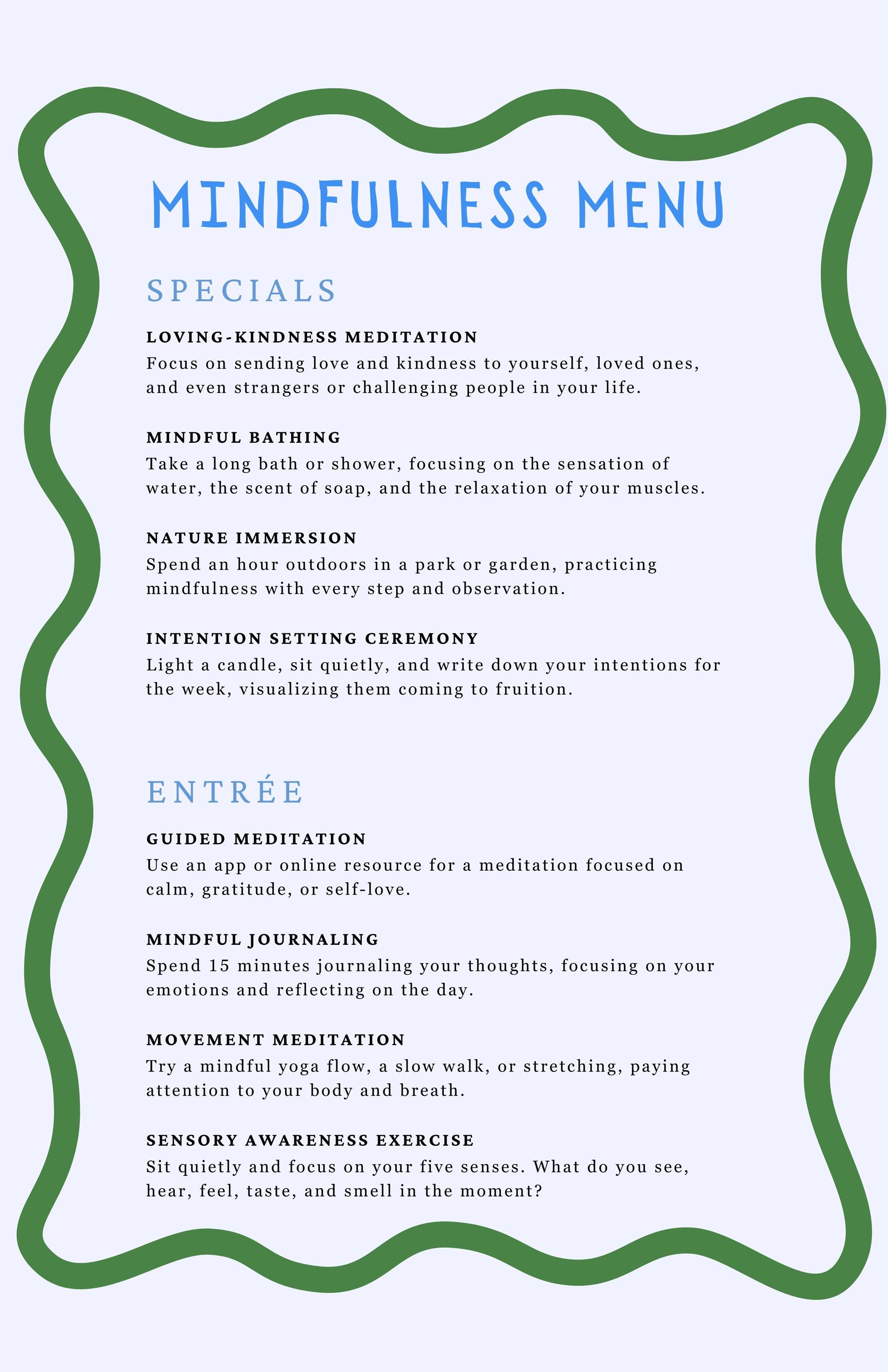 Mindfulness Menu Printable – A Guided Wellness Tool for Mindful Living ...