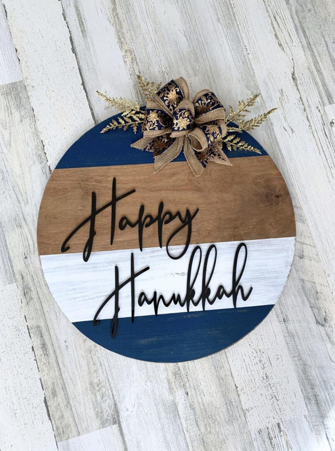 Hanukkah Wood Round Door Hanger Decoration Happy Hanukkah Door Sign ...