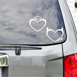 Heart Shaped Angel and Devil Car Decal, Angel Devil Sticker Set - Etsy