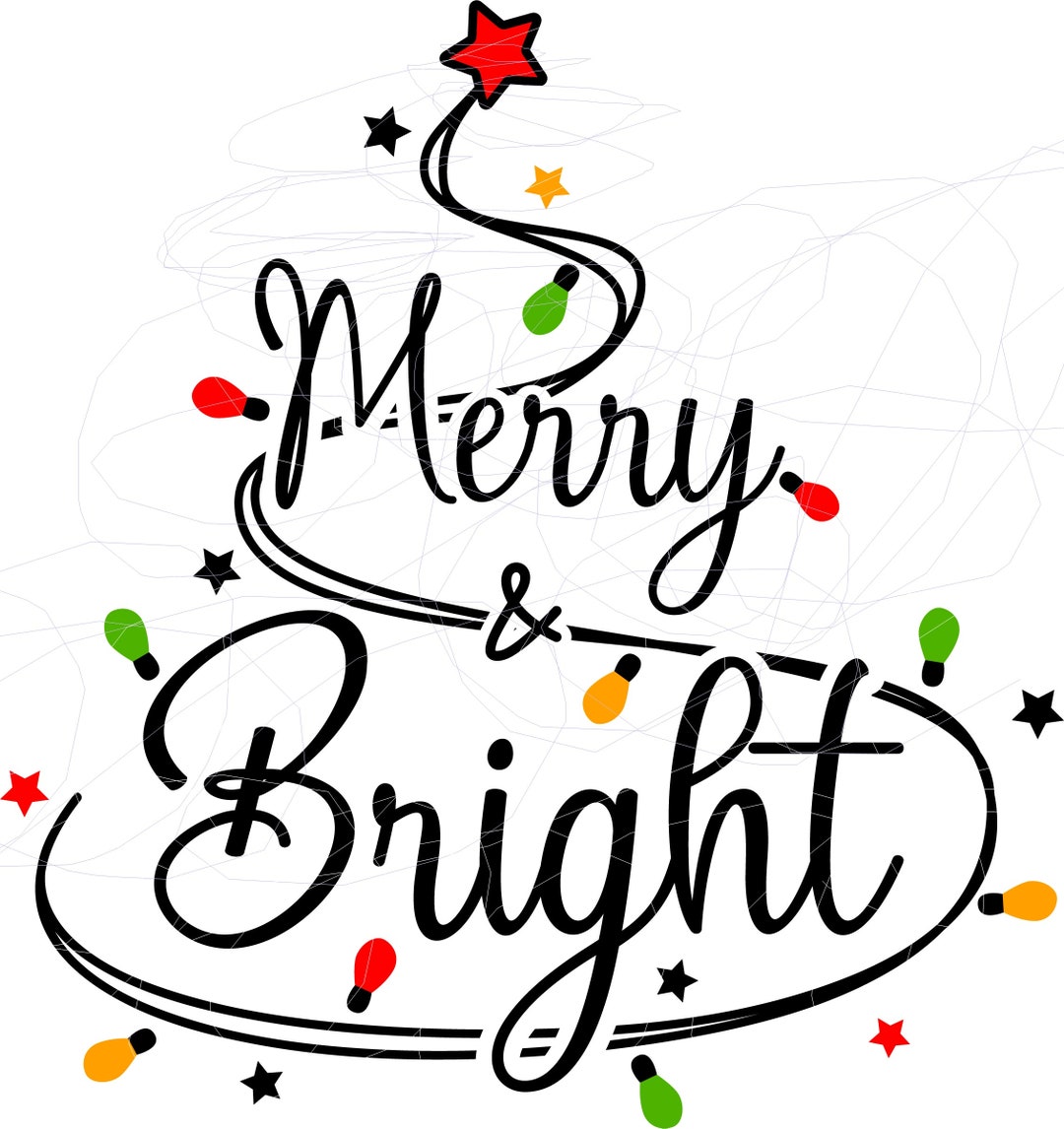 Merry and Bright Tree Design PNG SVG - Etsy