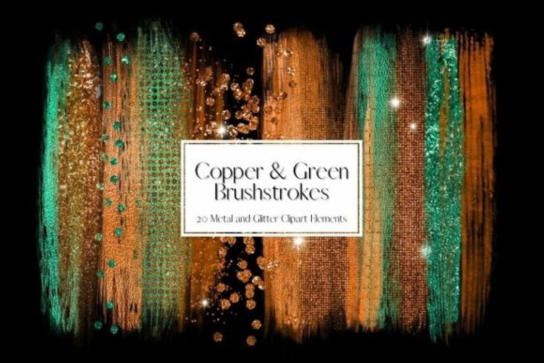 Green & Copper Glitter Brush Strokes-png - Etsy