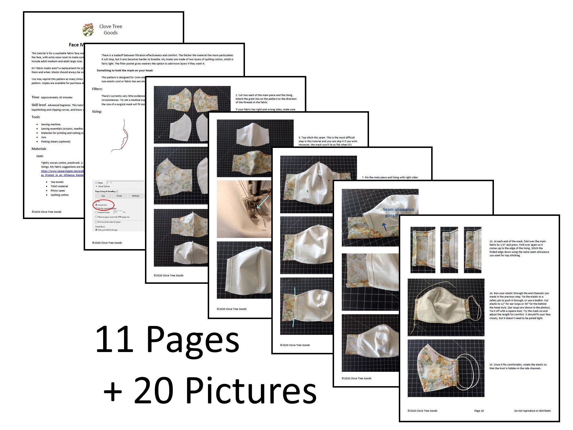 Face Mask Pattern PDF With Filter Pocket Sewing Pattern Tutorial PDF ...