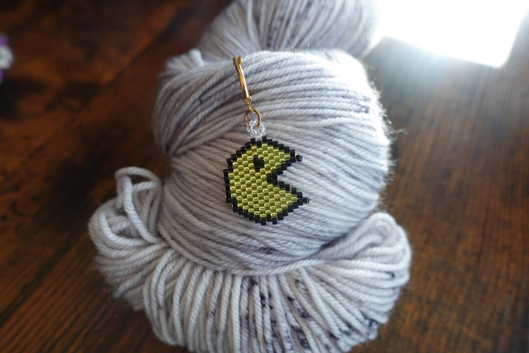 Hand Beaded Pac Man Stitch Marker / Progress Keeper Knitting Accessory ...