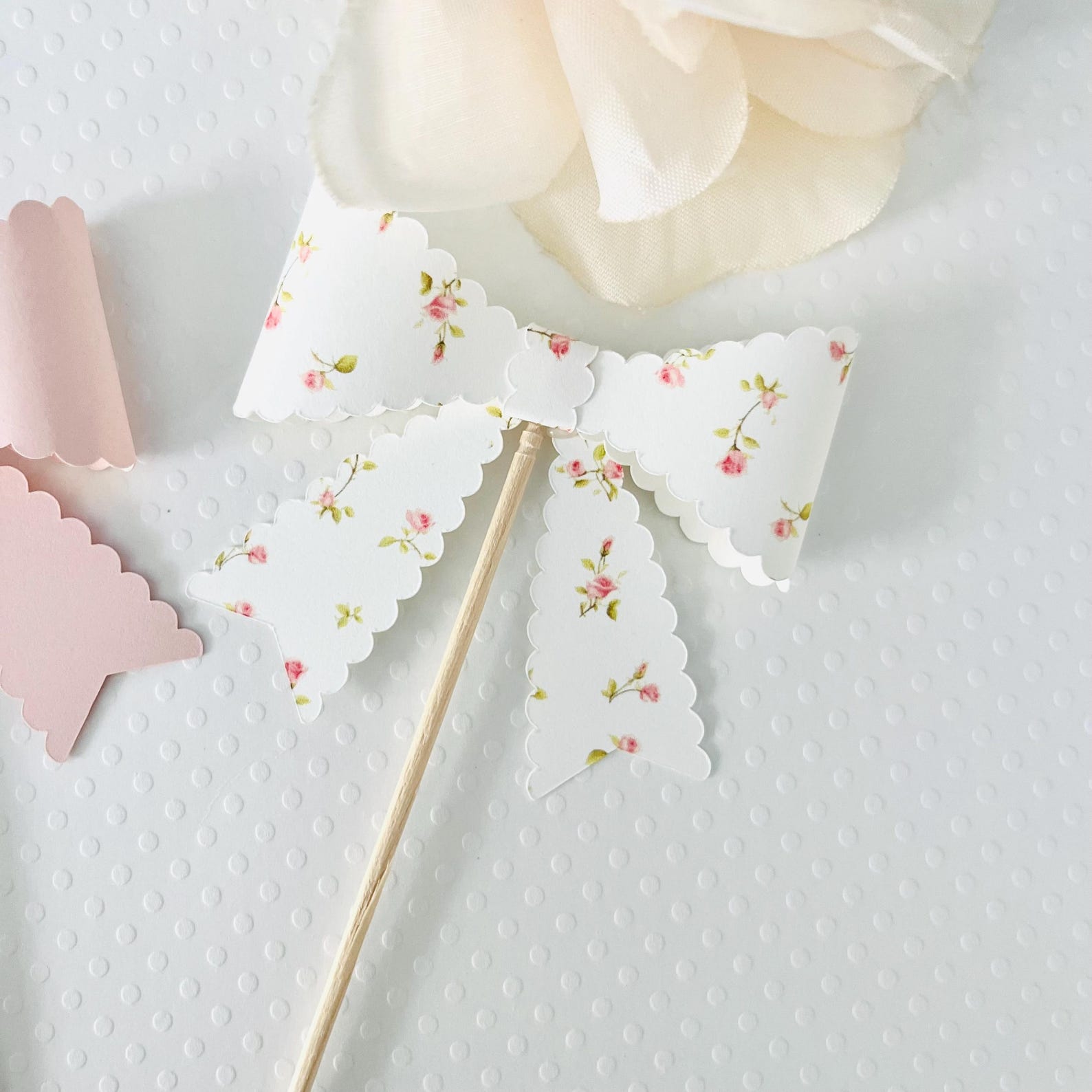 Pink Bow Baby Cupcake Toppers, Baby in Bloom Cupcake Topper, Pink ...