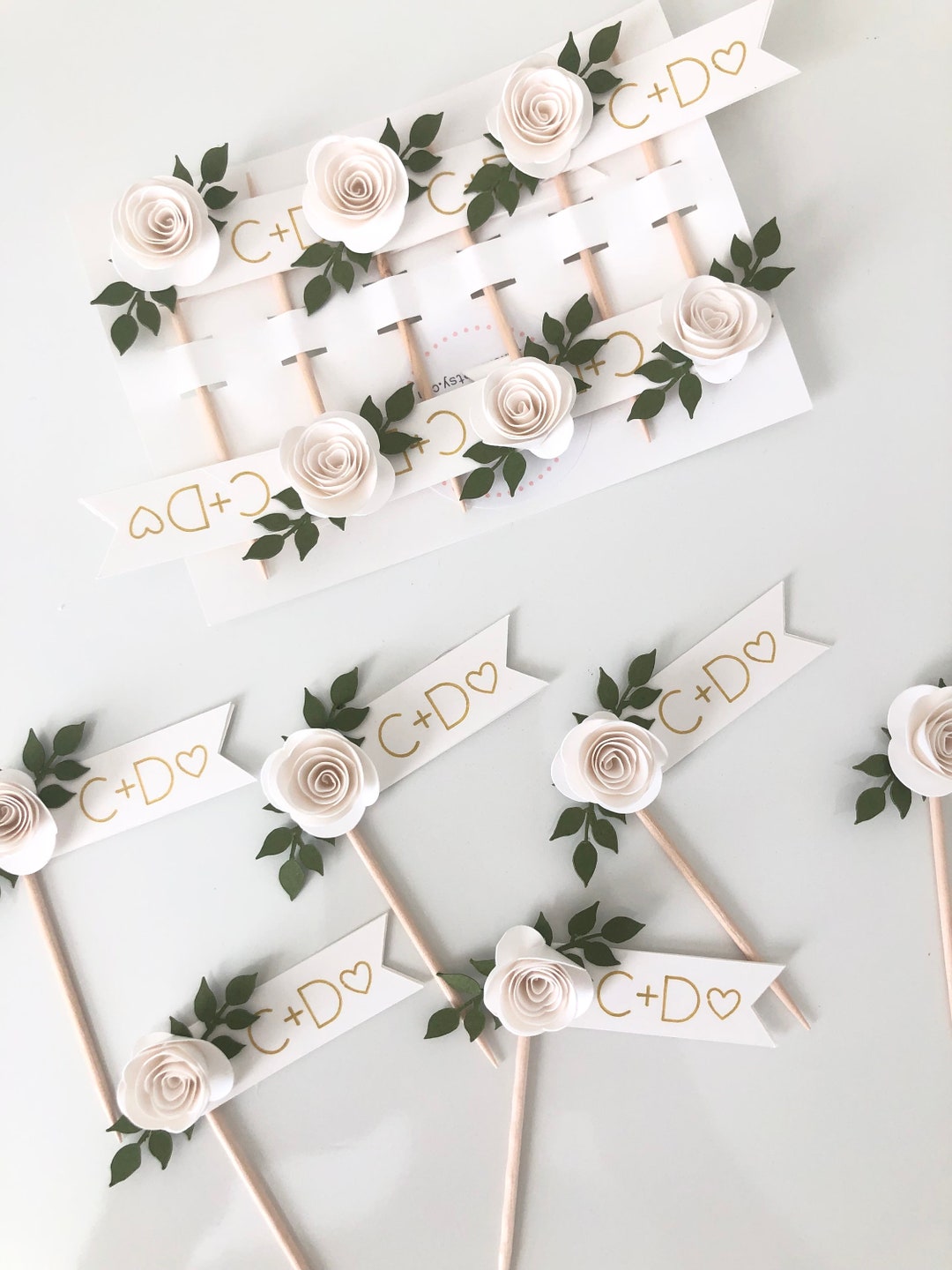 Wedding Cupcake Toppers, White Floral Cake Topper, Minimal Elegant and ...