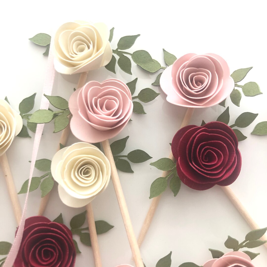 Valentine Rose Cupcake Topper, Mini Cupcake Picks, Birthday, Wedding ...