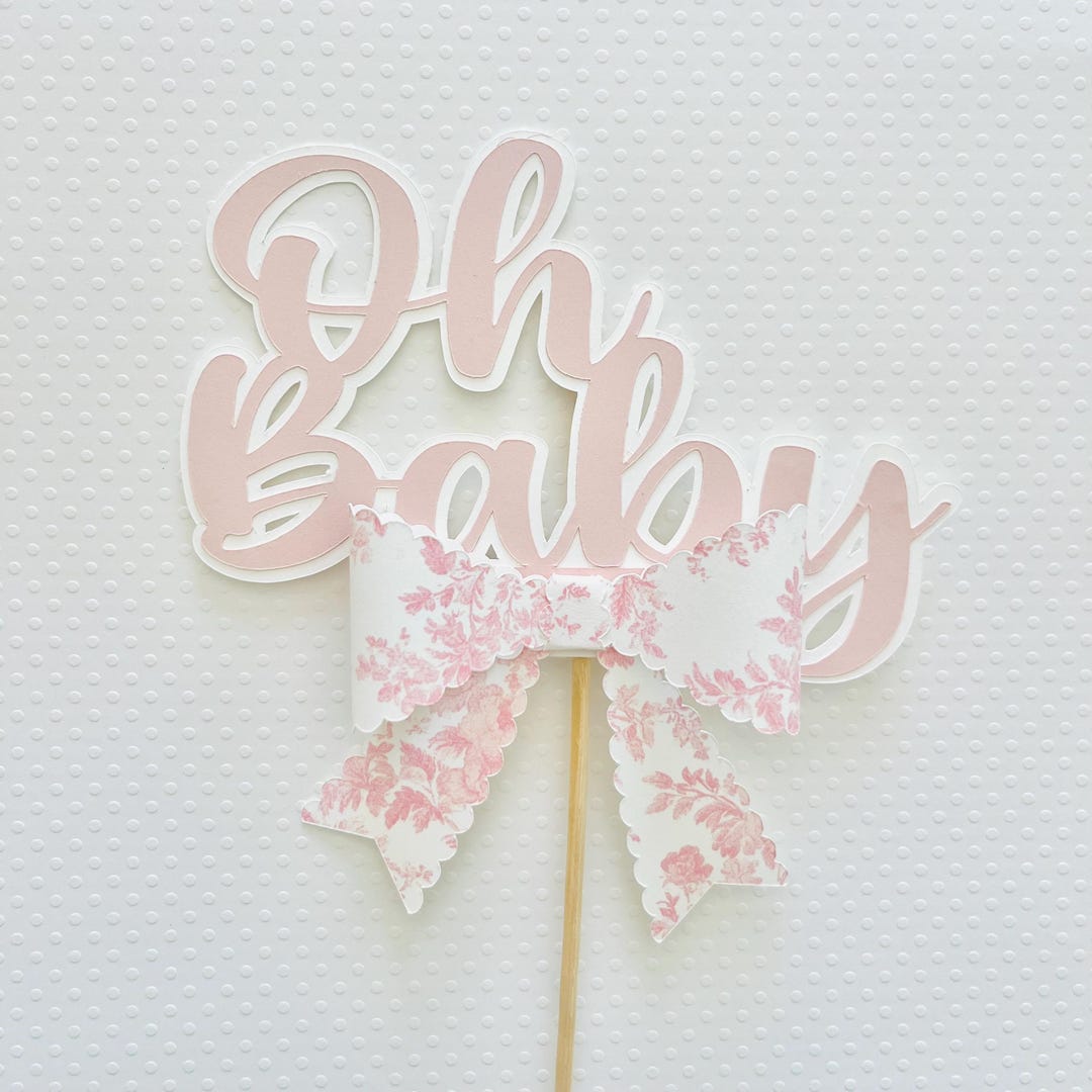 Oh Baby Cake Topper, Pink Toile Cake Topper, Pink Bow Cake Topper, Pink ...