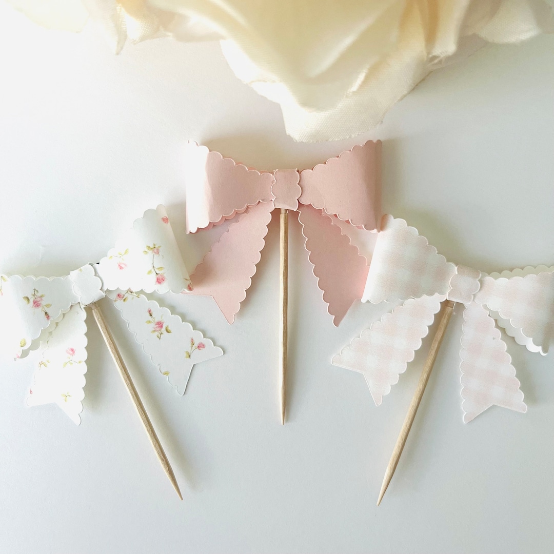 Pink Bow Baby Cupcake Toppers, Baby in Bloom Cupcake Topper, Pink ...