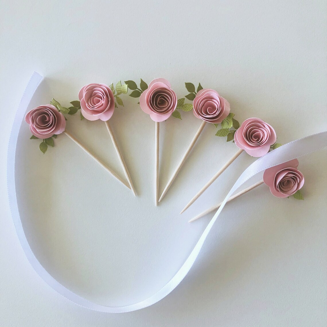 Pink Rose Cupcake Topper Mini Cupcake Picks Birthday - Etsy