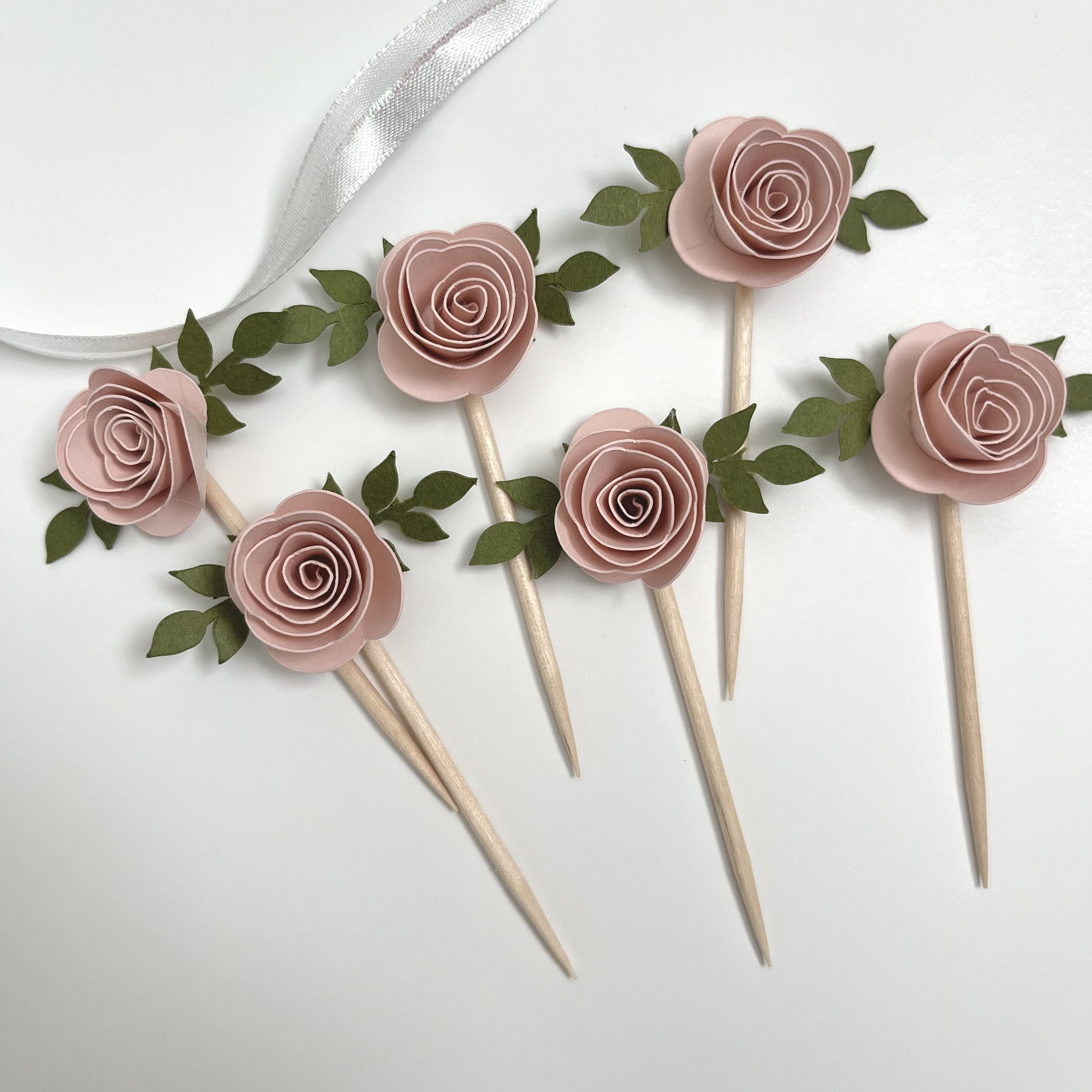 Pink Rose Cupcake Topper Mini Cupcake Picks Birthday - Etsy