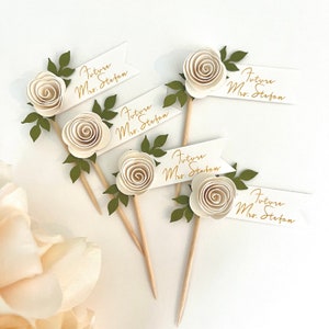 Custom Cupcake Tag, Mini Flower Cupcake Picks, Boho Toppers, Birthday ...