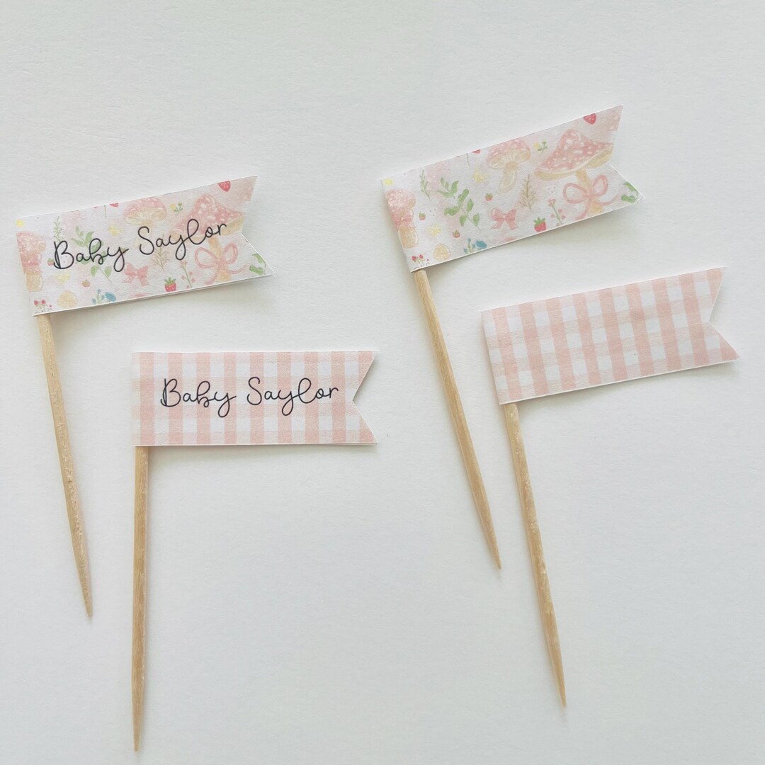 Personalized Pink Coquette Mushroom Cupcake Toppers, Pink Birthday ...