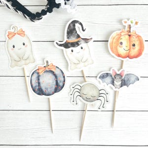 Halloween Cupcake Toppers, Pink Orange Bow Ghost and Pumpkin, Ghost and ...