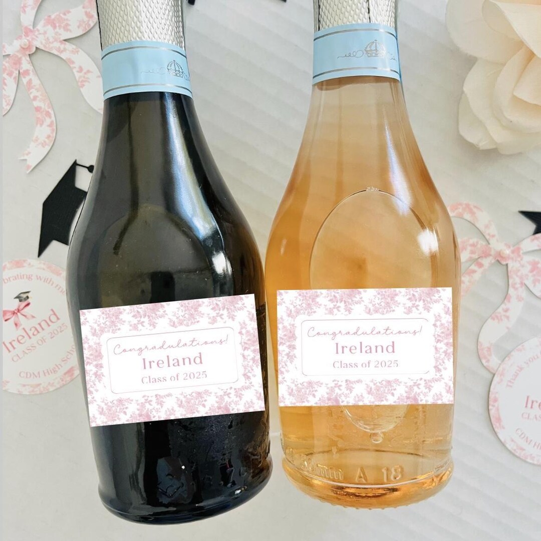 Graduation Champagne Labels, Pink Toile Wine Label, Custom Wine Label ...