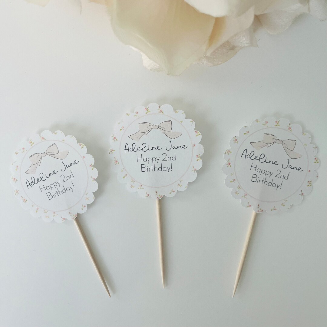 Happy Birthday Baby Cupcake Topper, Pink Rose Personalize Baby Shower ...