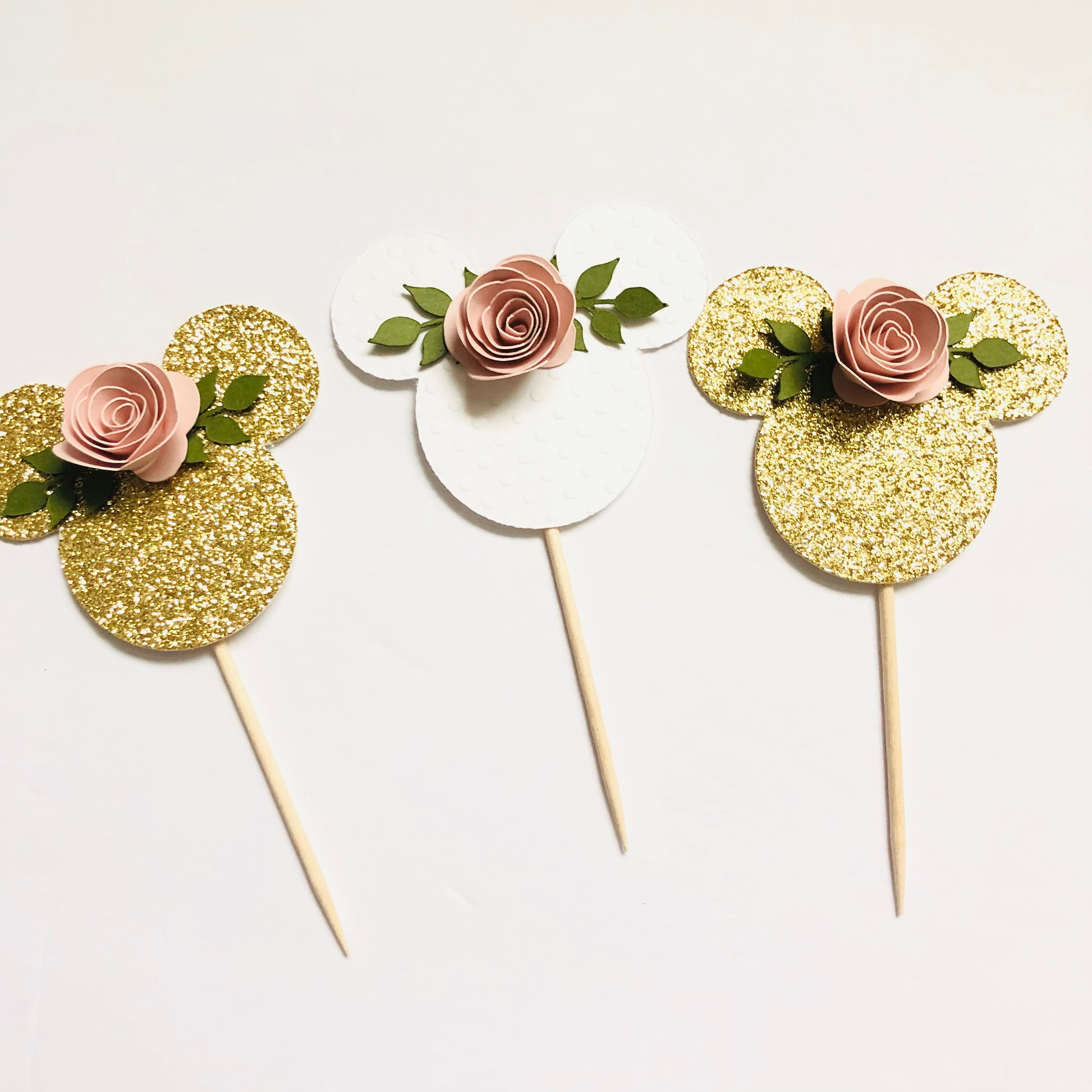 Pink Minnie Mouse Rose Cupcake Topper Personalized Mini - Etsy