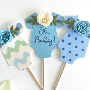Oh Baby Cupcake Topper, Baby Bodysuit Blue Rose Personalize Baby Shower ...