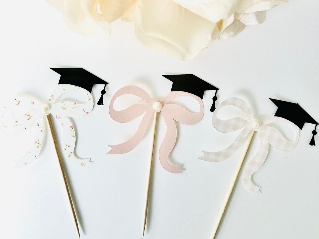 Coquette Graduation Cupcake Toppers, Pink Bow Cupcake Topper, Pink ...