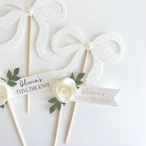 Personalized Wedding Cupcake Topper, She's Tying the Knot, Mini Flower ...