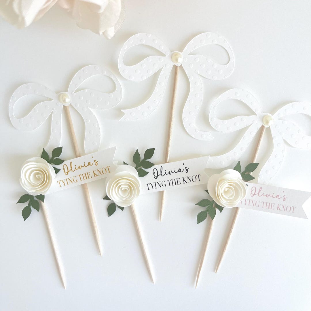 Personalized Wedding Cupcake Topper, She's Tying the Knot, Mini Flower ...