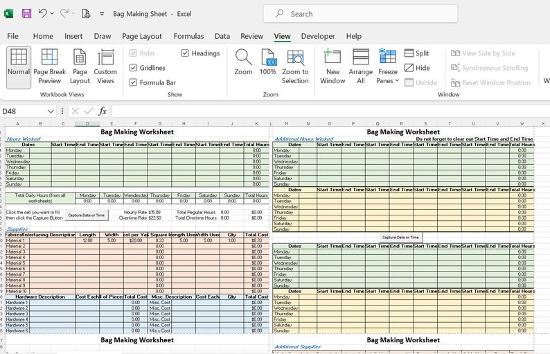 Bagmaker Cost Calculating Excel Worksheet - Etsy