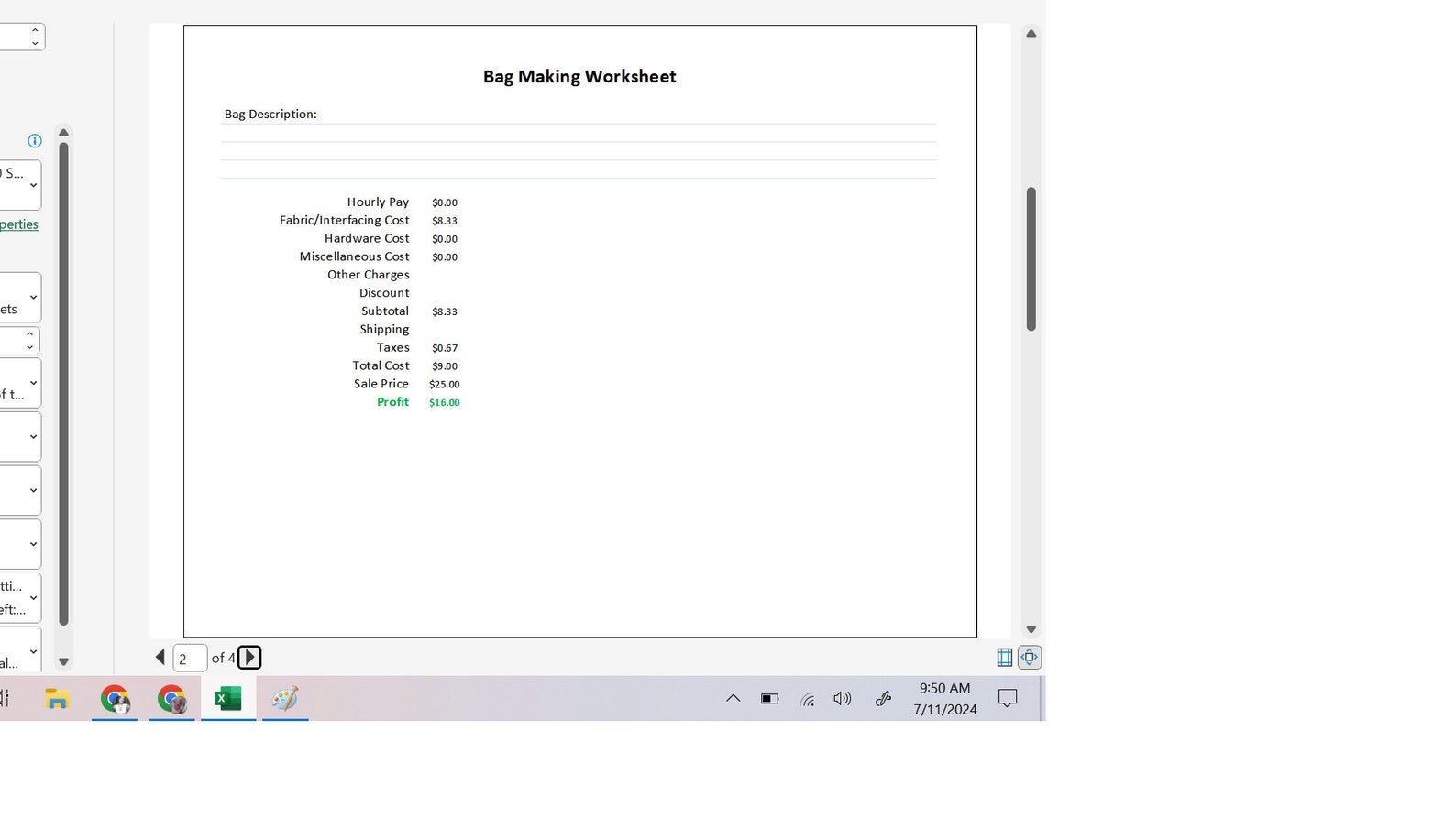 Bagmaker Cost Calculating Excel Worksheet - Etsy
