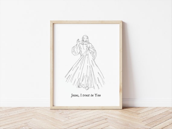 Catholic Print Divine Mercy Line Art Jesus I Trust in You | Etsy