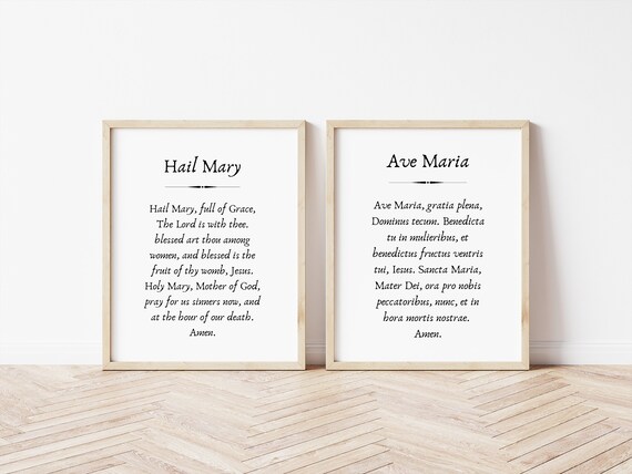Catholic Prayer Print hail Mary Hail Mary Full | Etsy