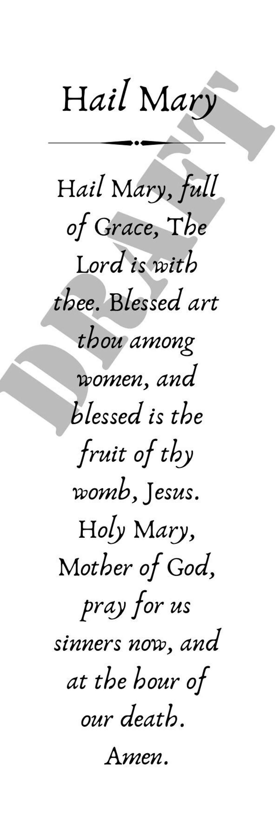 Catholic Prayer Bookmark hail Mary Hail Mary Full of Grace 6X2 ...